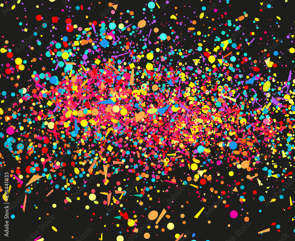 Confetti on isolated black background. Geometrical pattern with ...