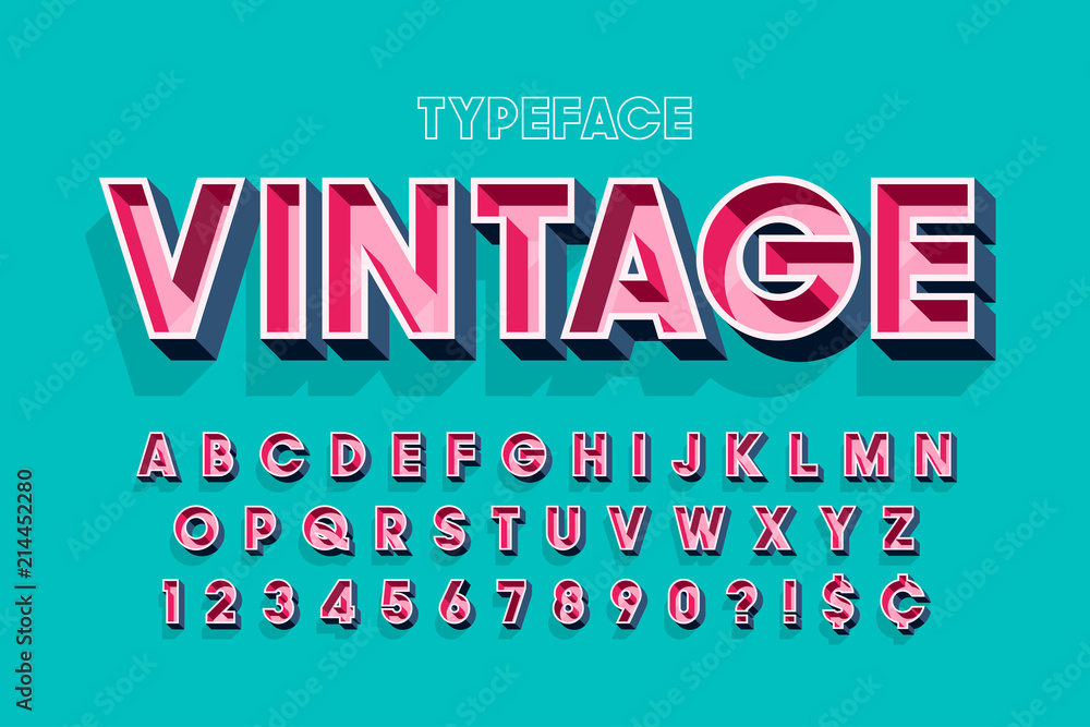 Retro original 3d display font design, alphabet, letters Stock Vector ...