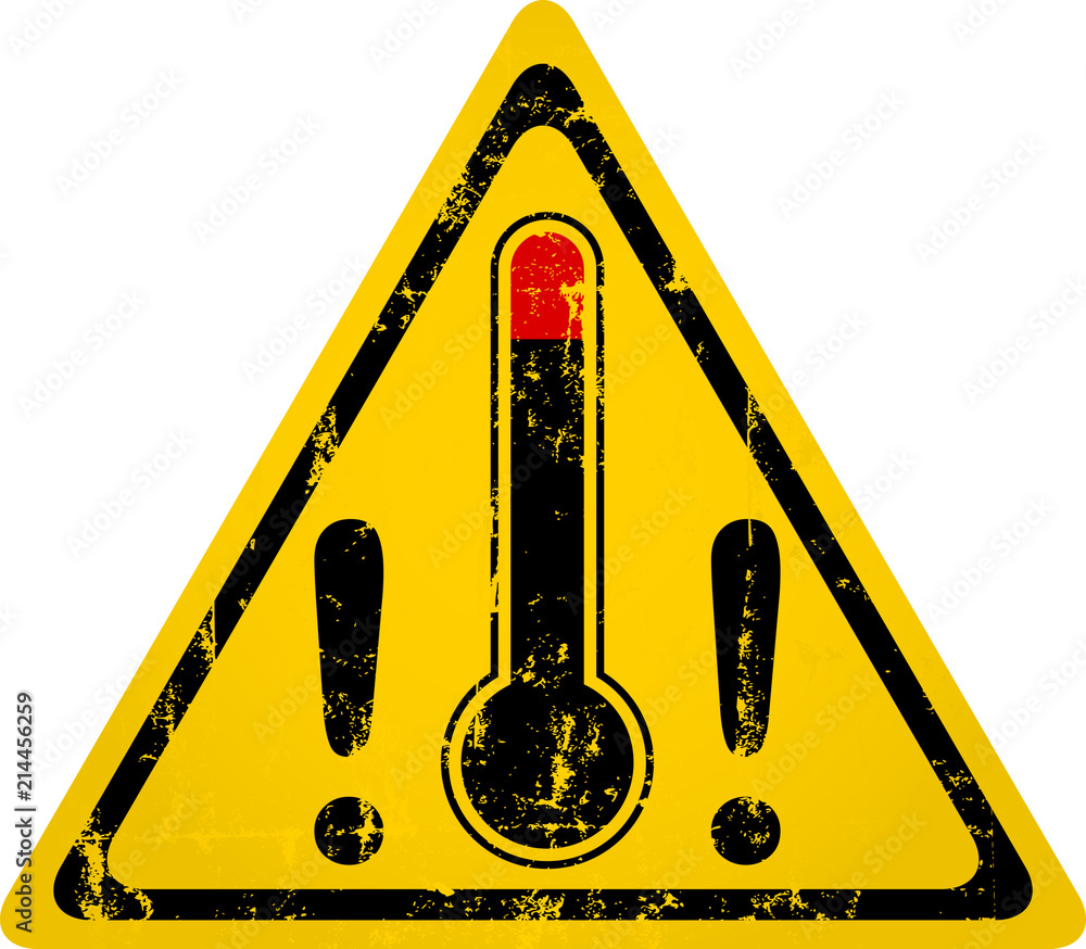 Heat warning sign with thermometer, grungy style vector illustration ...