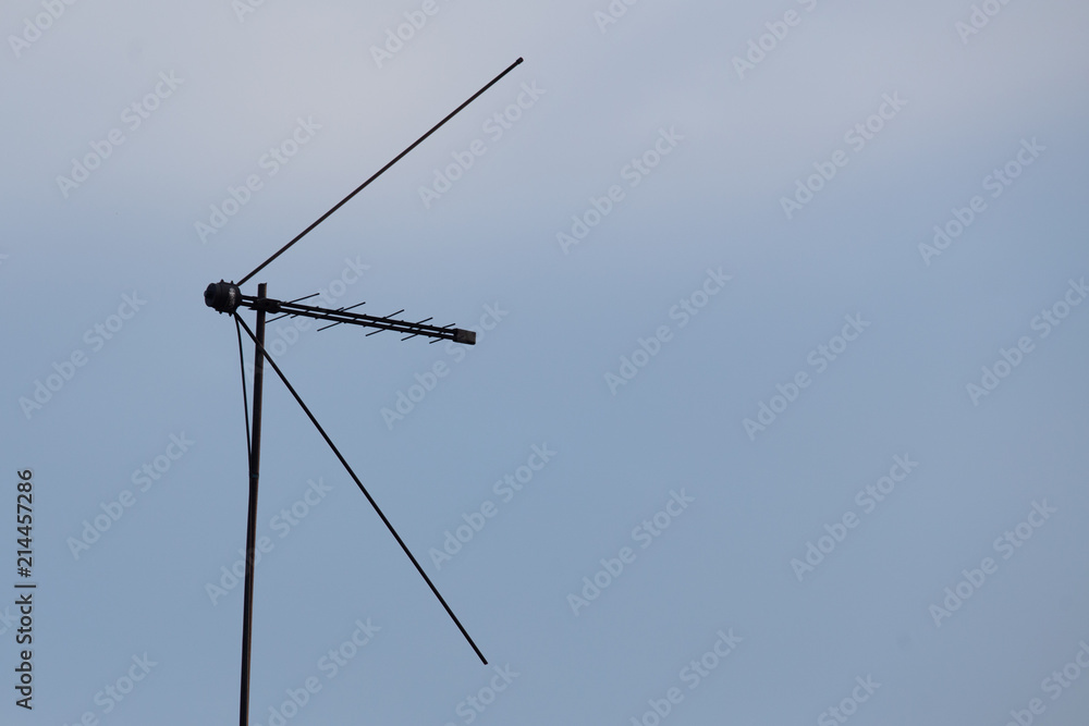 Yagi DVBT tv reception antenna installed on the wall. Broadband signal ...