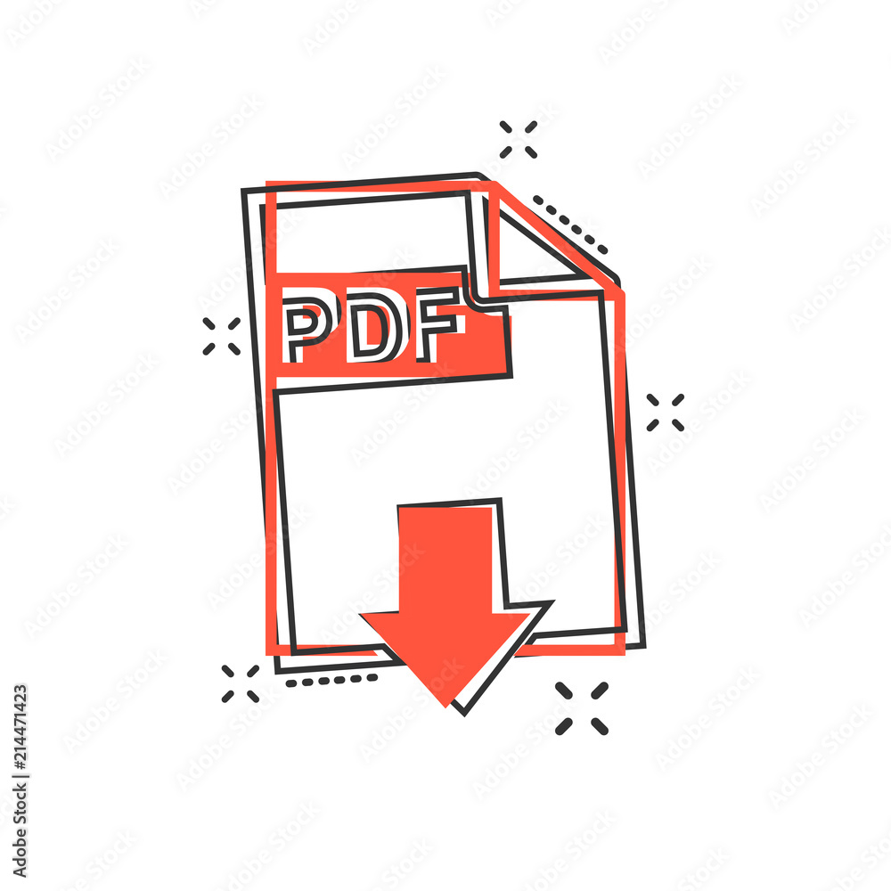 Vector cartoon PDF download icon in comic style. PDF format sign ...