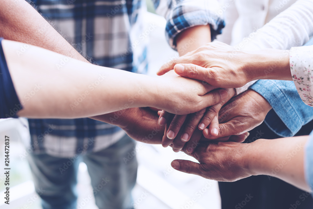 People hand assemble as a connection meeting teamwork concept. Group of ...