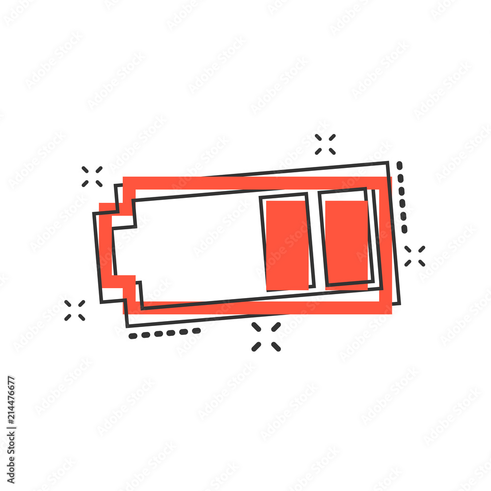 Vector cartoon battery charge level indicator sign icon in comic style ...