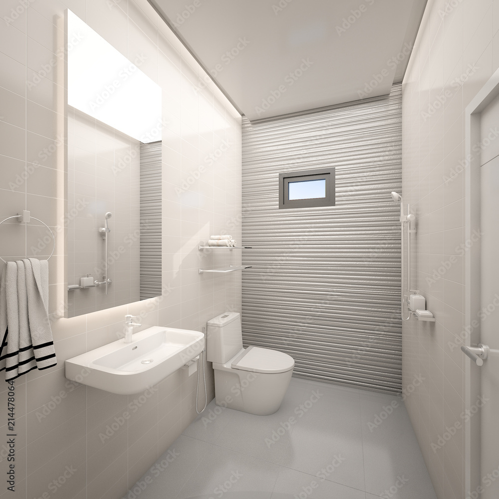 Toilet with texture tile wall in home , 3d rendering Stock Illustration ...