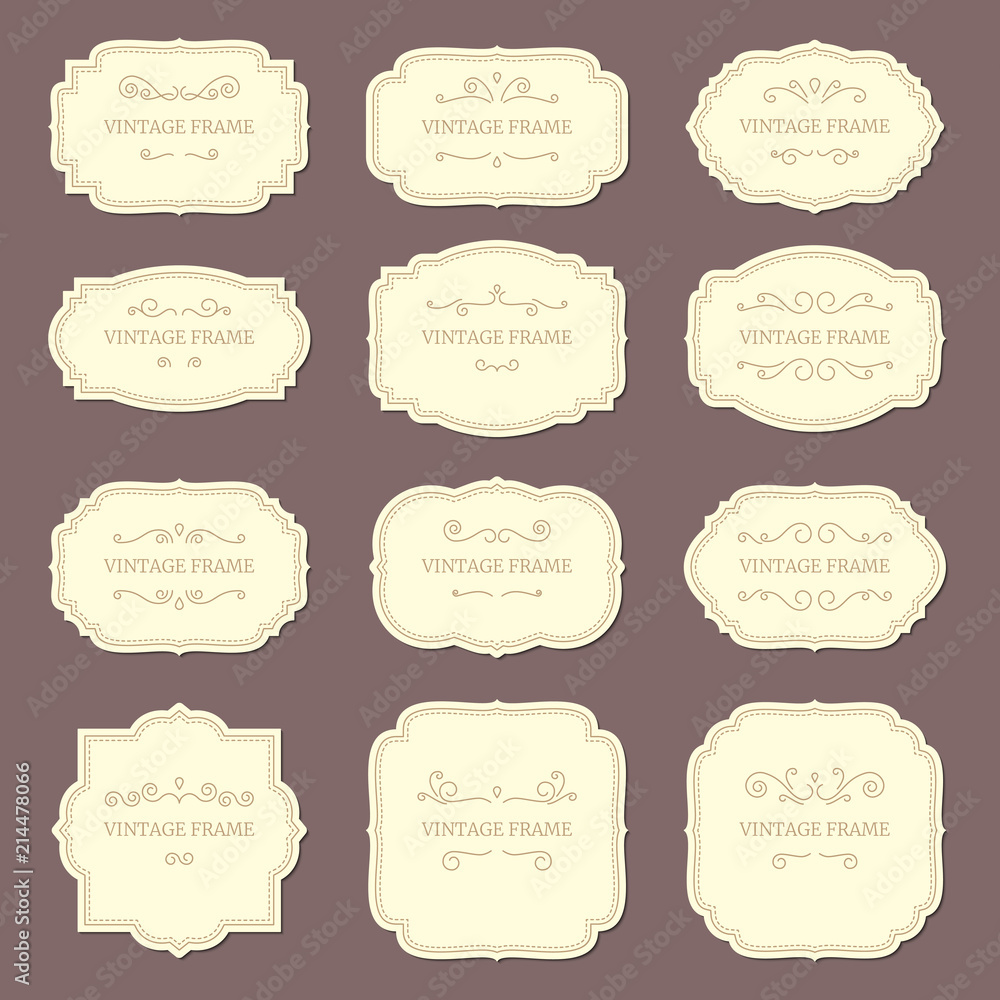 Vintage label frames. Old ornamental labels, fashion product tag. Retro frame vector template ...