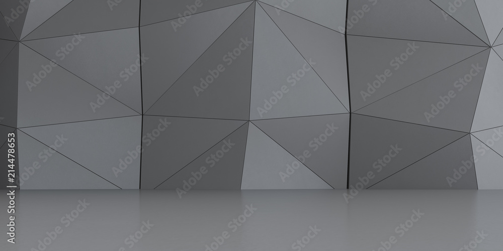 3D stimulate of concrete polygon interior space with modern pattern on ...