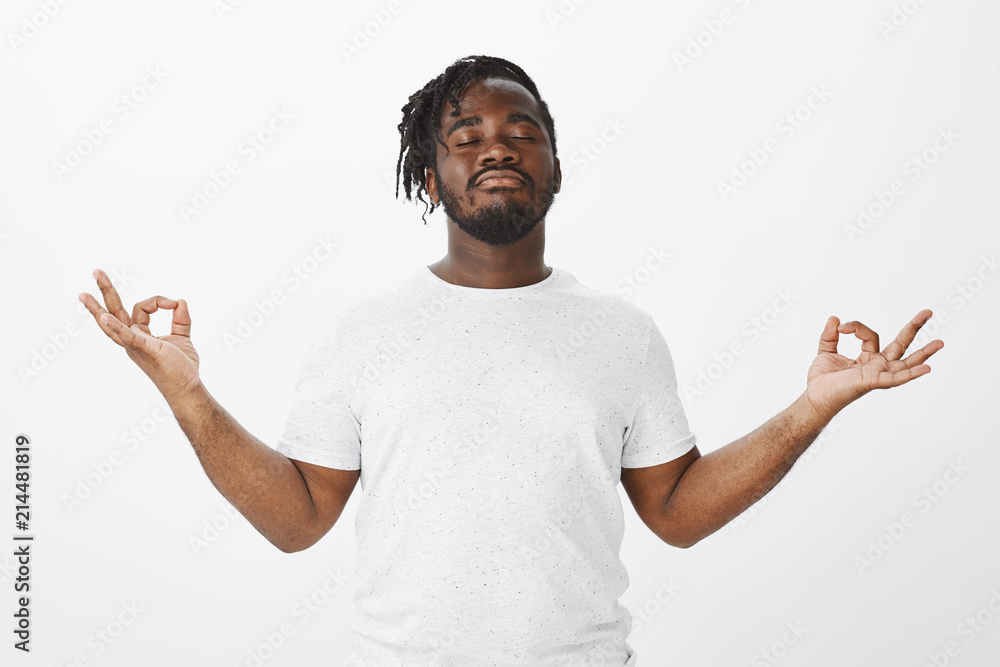 Feeling calm and relieved after meditation. Portrait of confident happy ...