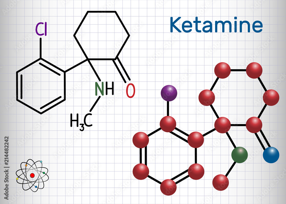 Ketamine molecule. It is used for anesthesia in medicine. Structural ...