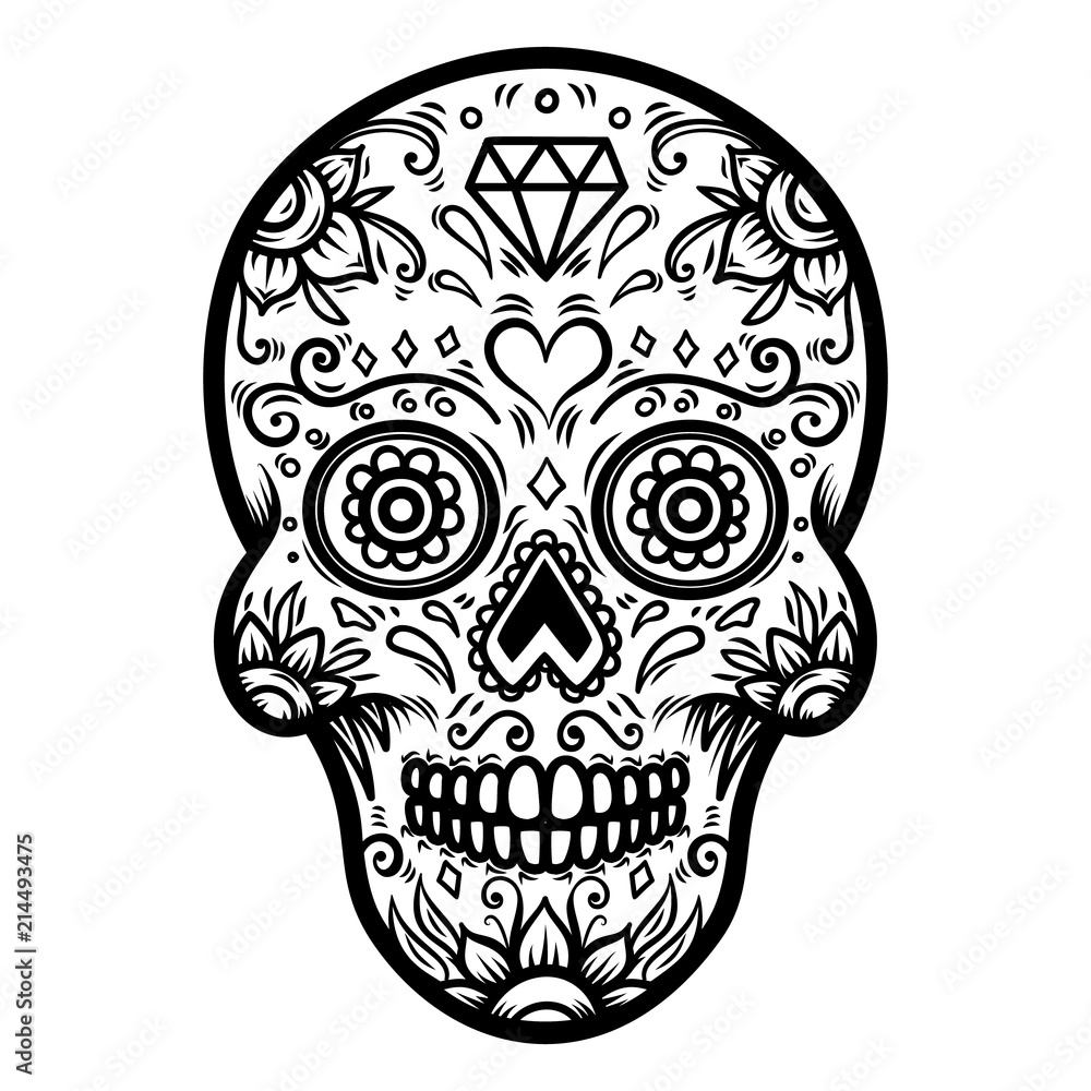 Sugar skull isolated on white background. Day of the dead. Dia de los ...