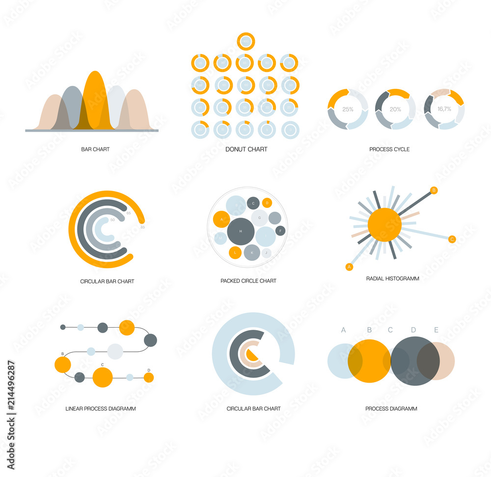 Modern Data Visualisation Inforgaphic Elements Vector Set. Grey, Brown ...