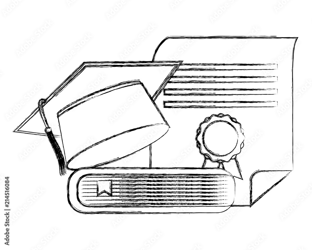 graduation hat and stacked book school vector illustration sketch Stock ...