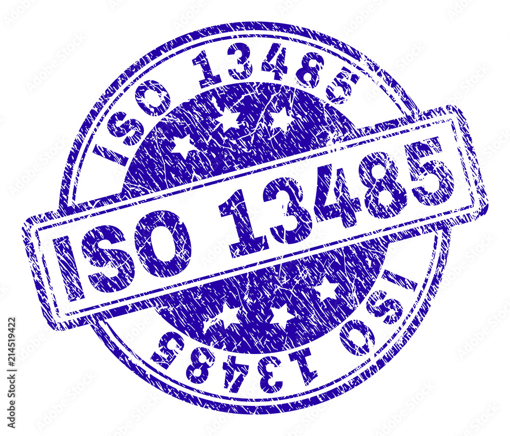 ISO 13485 stamp seal imprint with distress texture. Designed with ...