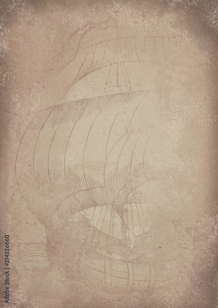 Old vintage grunge paper sailing ship background - Historisches Papier ...