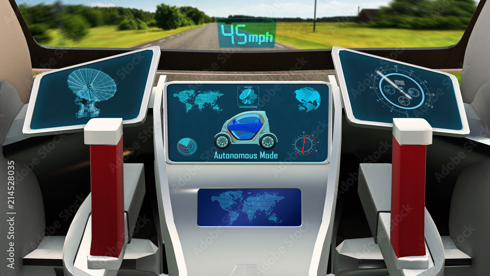 Autonomous vehicle, electric driverless car with infographic data ...