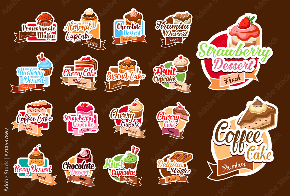 Vector stickers of pastry desserts and cakes Stock Vector | Adobe Stock