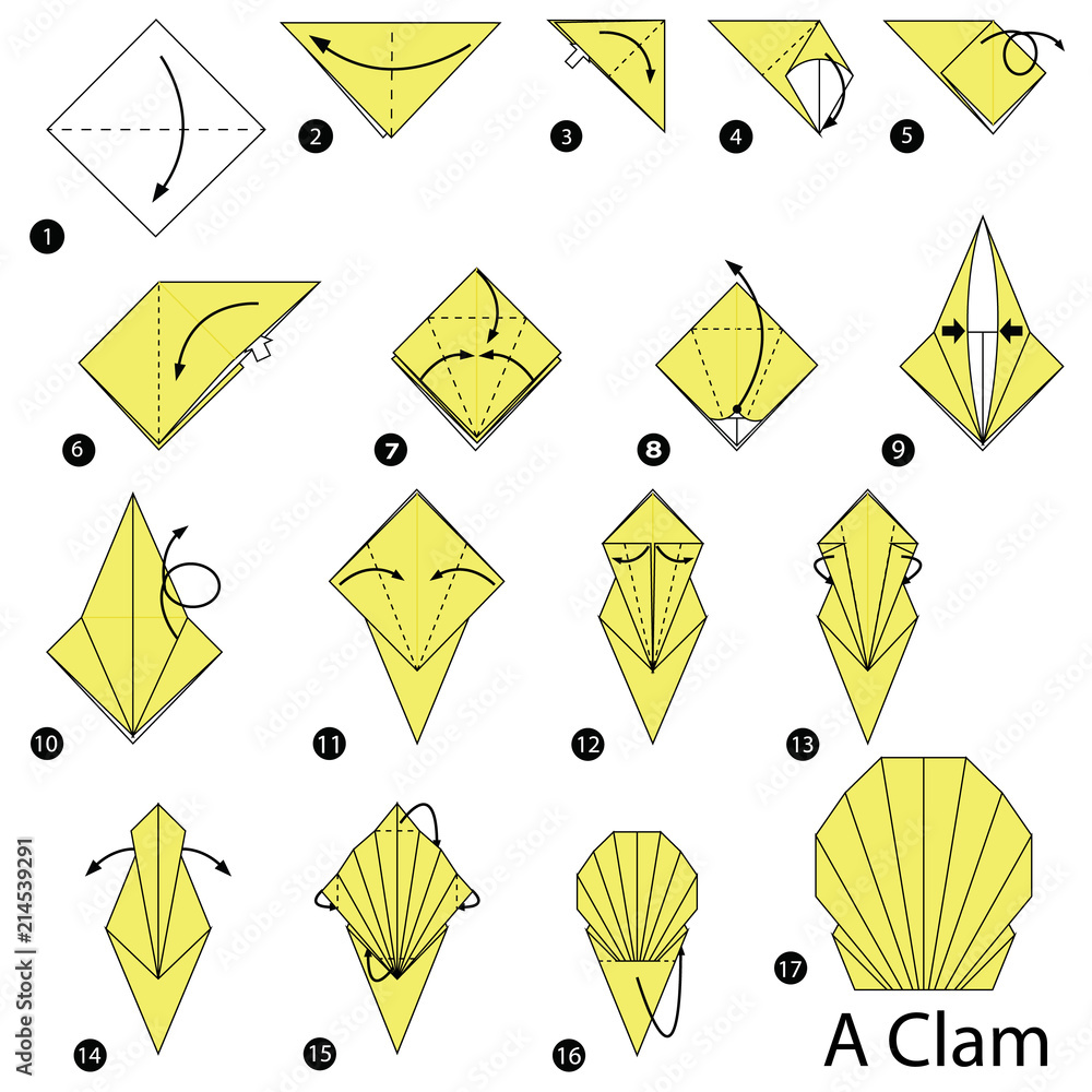 step by step instructions how to make origami A Clam Stock Vector ...