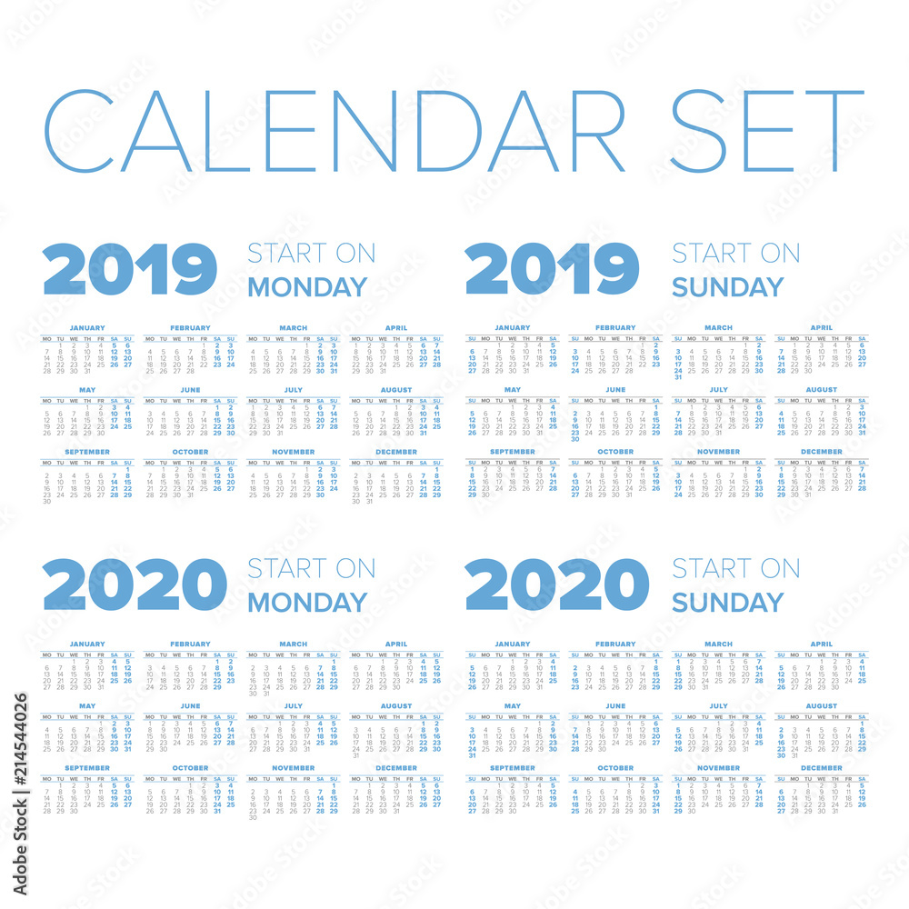 Simple 2019-2020 year calendar set Stock Vector | Adobe Stock