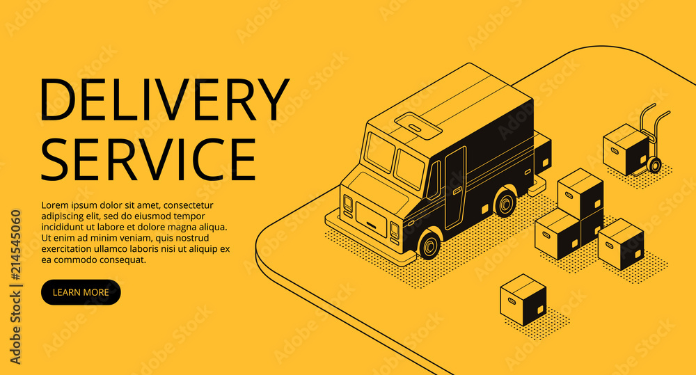 Delivery service vector illustration of thin line art in black ...