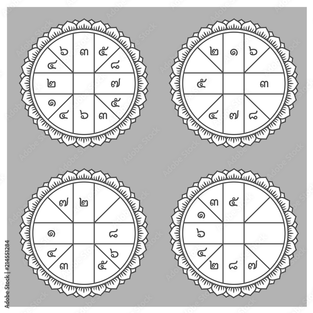 Graphic wheel chart for Thai astrology with Thai numbers, Symbol of ...