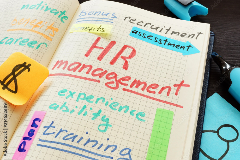 HR human resource management. Note and pen. Stock Photo | Adobe Stock