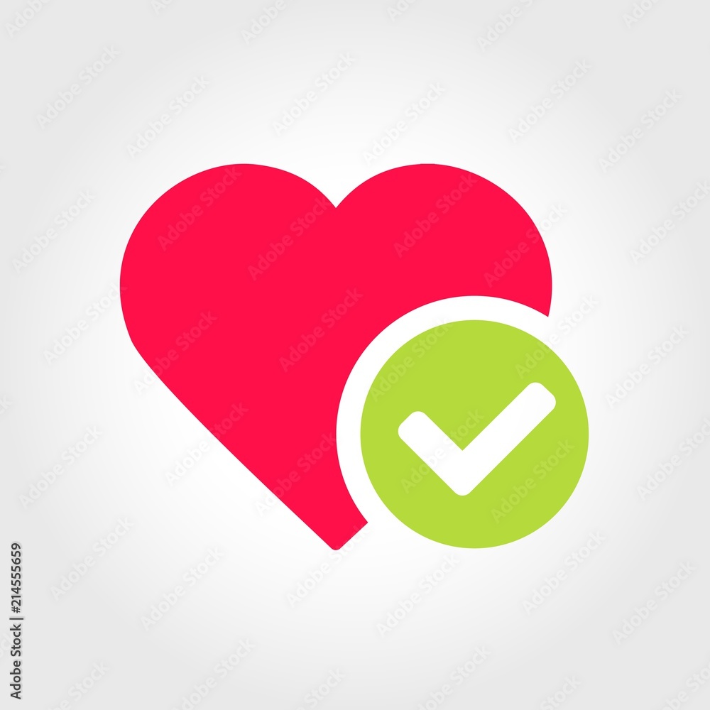 New Heart tick icon, cartoon flat design healthy heart with checkmark ...