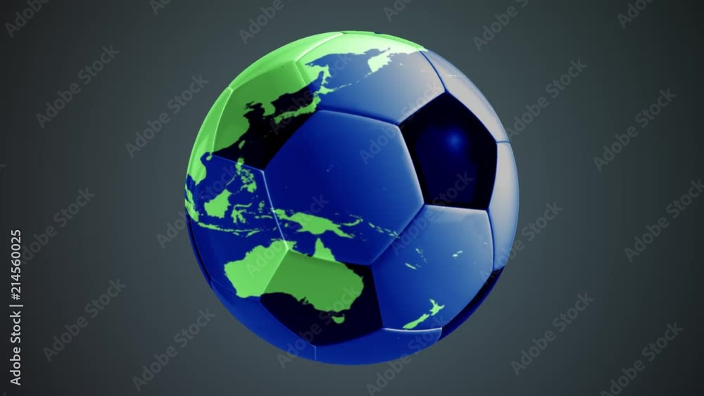 3d animated soccer ball with the earth map seamless rotating in 4K ...