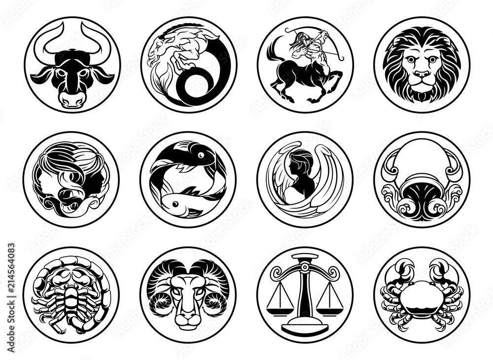 Zodiac astrology horoscope star signs symbols set Stock Vector | Adobe ...