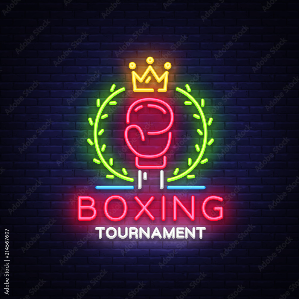 Boxing neon sign design vector template. Boxing Tournament Night Logo ...