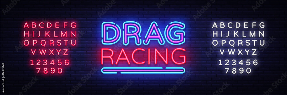Drag Racing neon sign vector. Racing design template neon sign, light ...