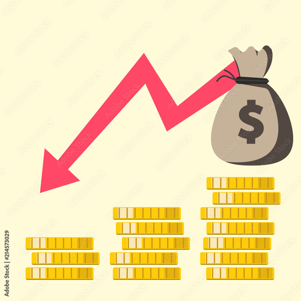 Graph chart down icon. Down arrow symbol. Flat Vector illustration ...