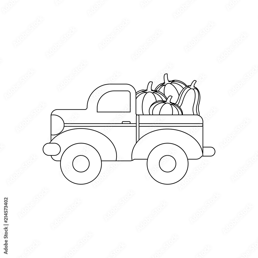 Truck with pumpkins coloring page Stock Vector | Adobe Stock