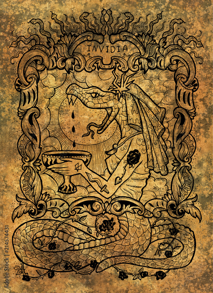 Envy. Latin word Invidia means Jealousy. Seven deadly sins concept on ...