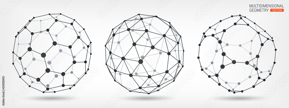Multifaceted geometric shapes. Abstract background. Wireframe of lines ...