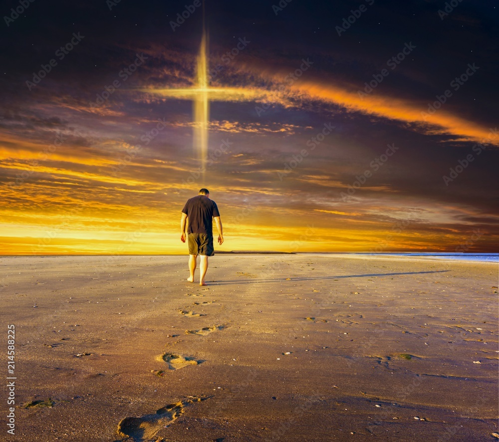 Path going to christian cross . Christian cross against the sky . Walk ...