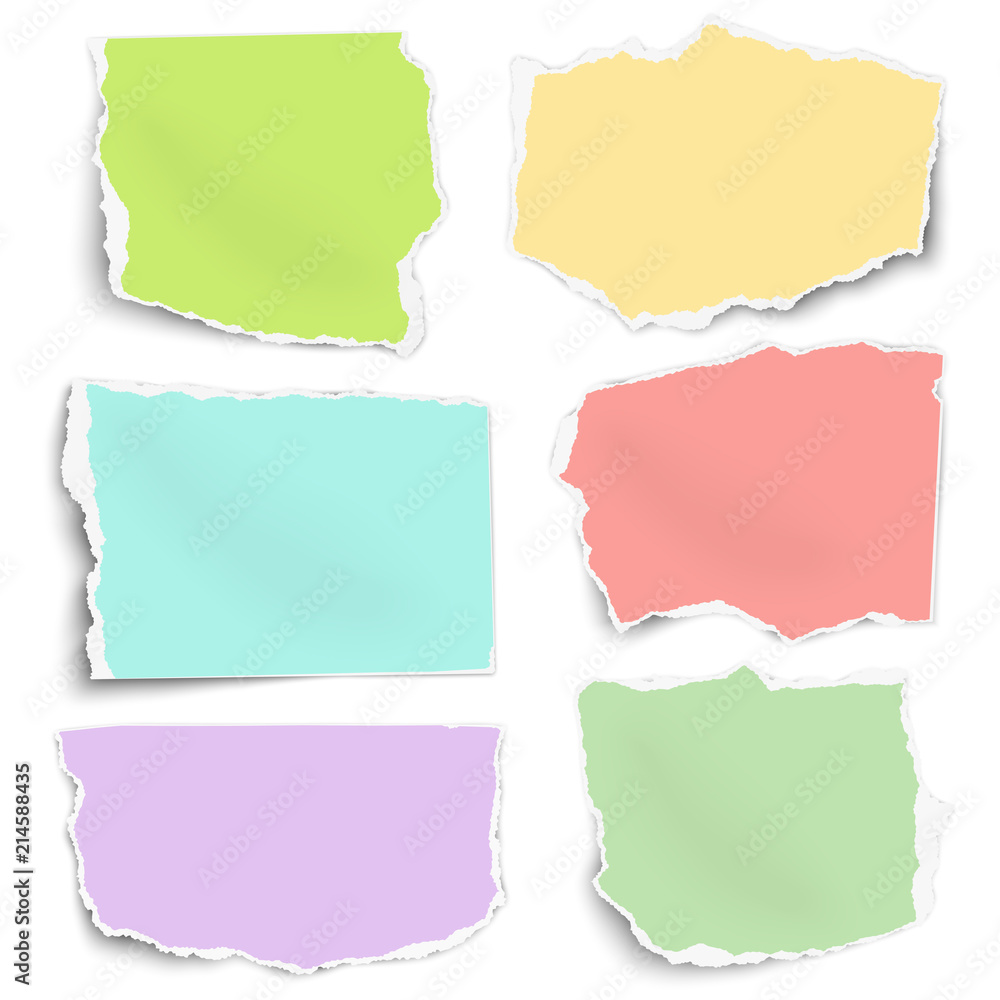 Set of color paper fragments different shapes isolated on white ...
