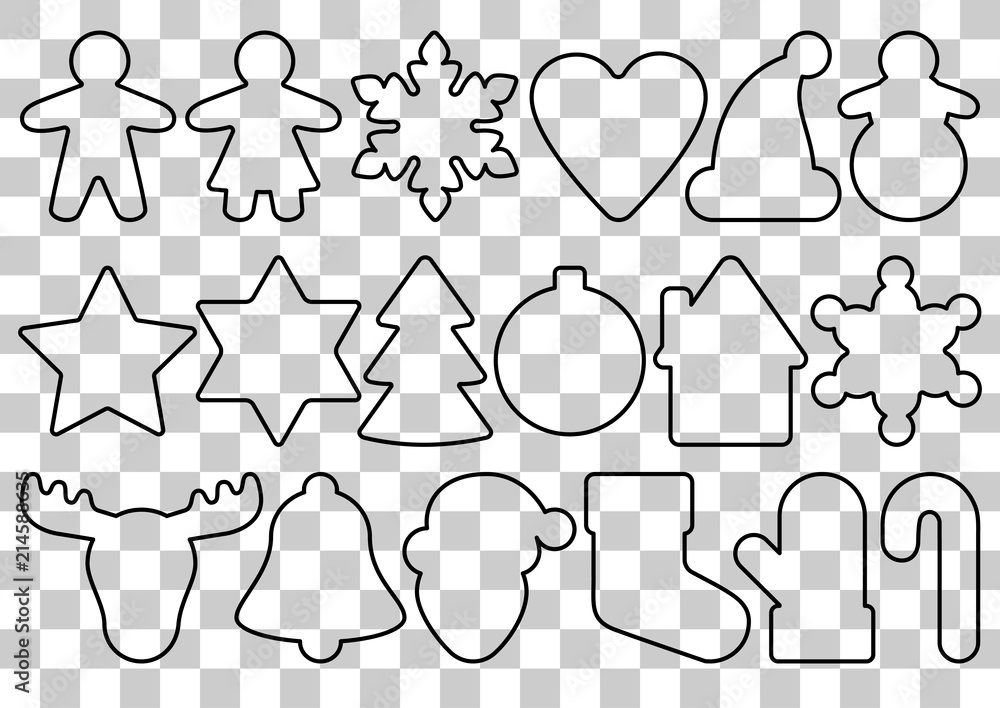 Gingerbread outline objects set Stock Vector | Adobe Stock