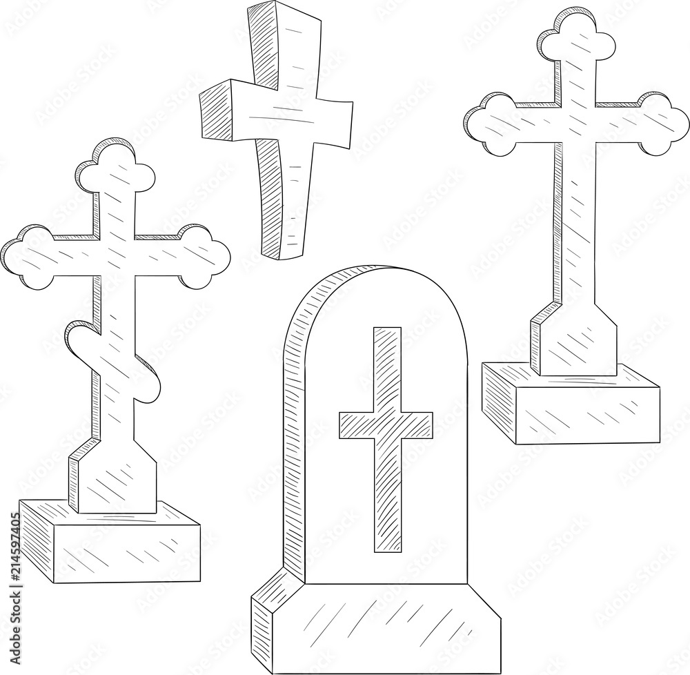 Halloween hand-drawn tombstone sketches isolated on white background ...