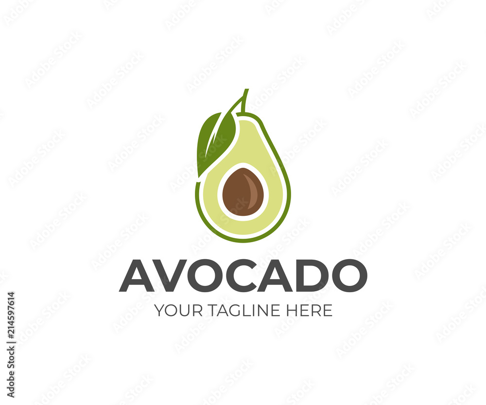 Avocado fruit logo template. Avocado half with leaf vector design ...
