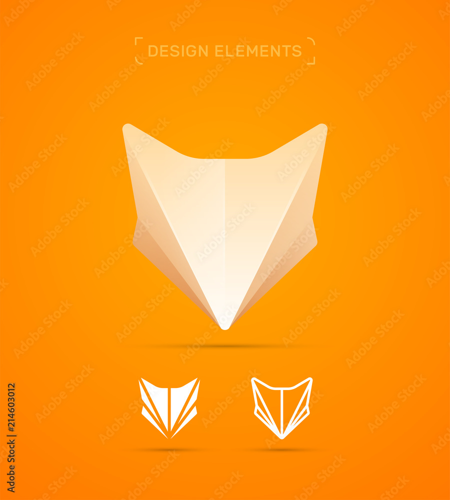 Origami paper fox. Logo design elements. Material design, flat and line ...