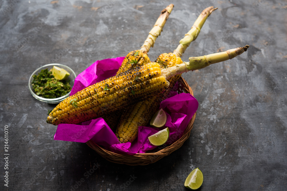 Delicious Indian street corn cob also called Bhutta, flavoured with ...