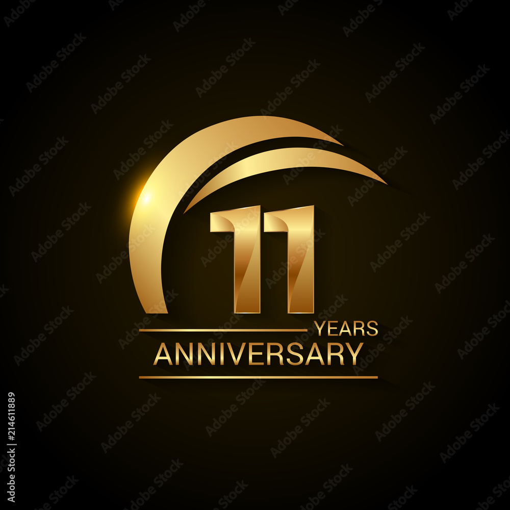 11 Years Anniversary Celebration Logotype. Golden Elegant Vector ...