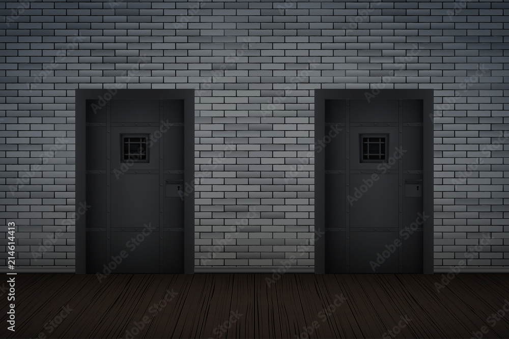 Prison interior with Metal Prison Jail cell doors and lattice. Vintage ...