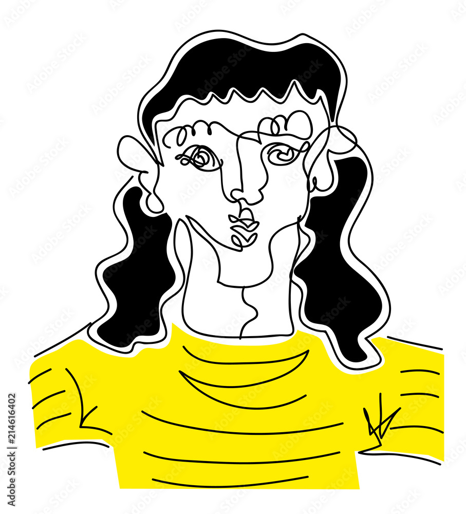 Long hair man. illustration of long hair man in black and yellow ...