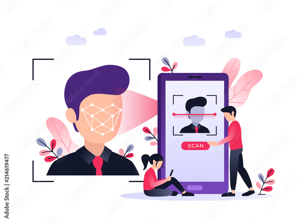 Smartphone scans a man face. Biometric identification. Facial ...