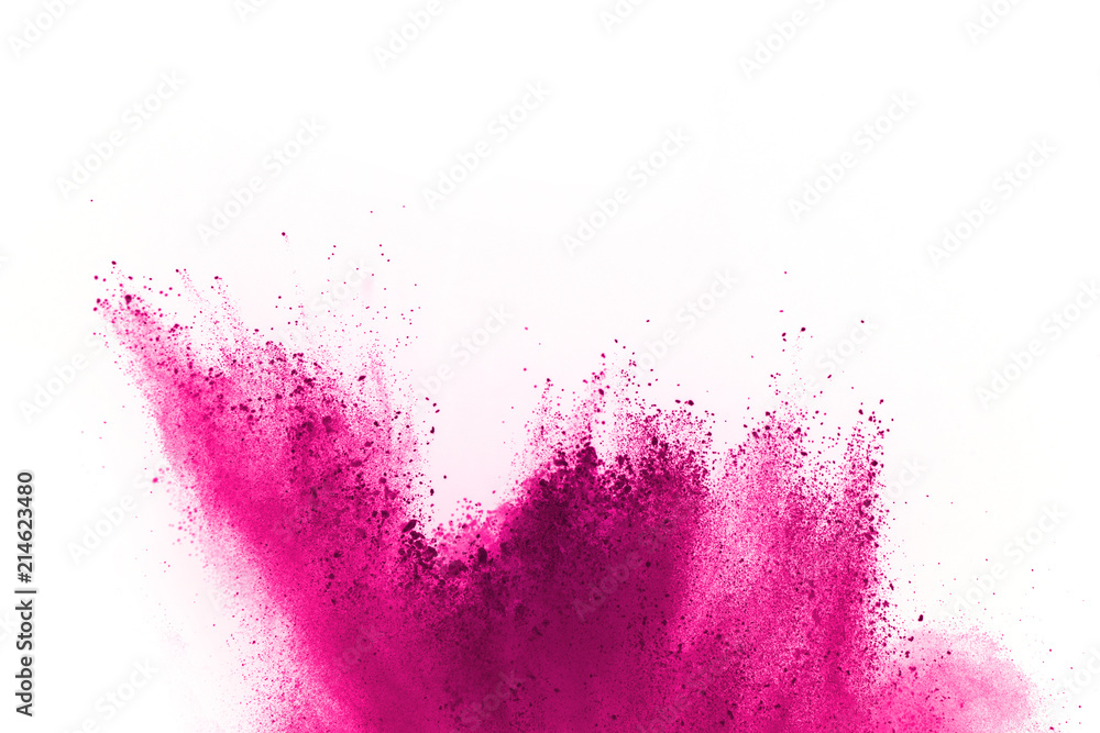 Pink powder explosion isolate on white background. Paint Holi. Stock ...