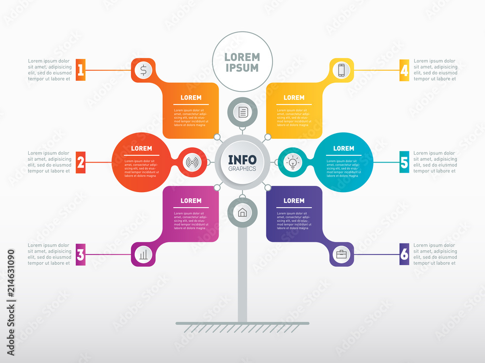 Vector infographic of technology or education process with 6 steps or ...
