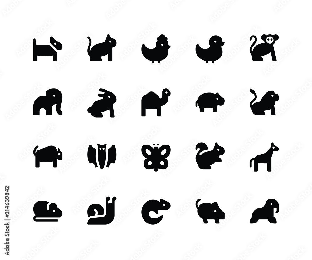 Simple Set of Animal Related Vector Glyph Icons. Contains such Icons as ...