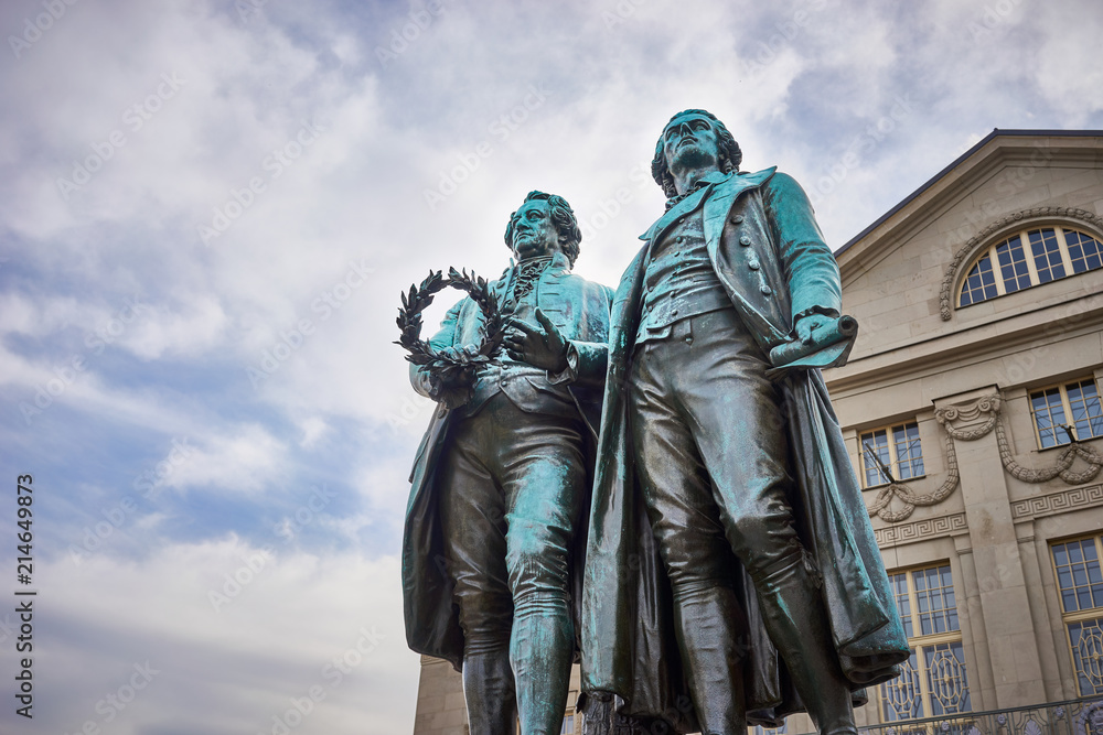 Famous sculpture of Goethe and Schiller in the city of Weimar in ...