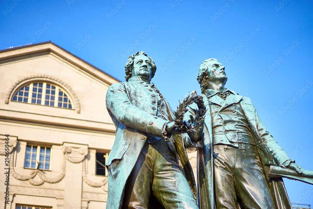 Famous sculpture of Goethe and Schiller in the city of Weimar in ...