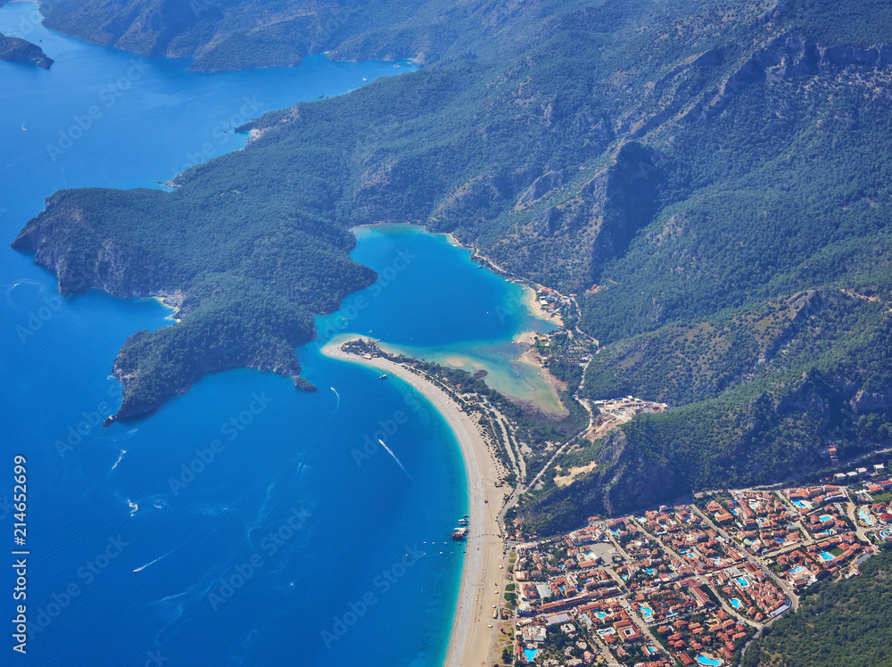Amazing aerial view of Blue Lagoon in Oludeniz, Turkey. Summer ...